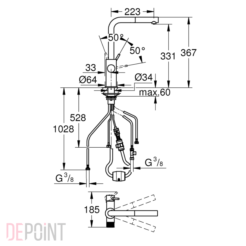 ᐉ Смеситель для кухни с подключением к фильтру Grohe Blue Pure Minta ...